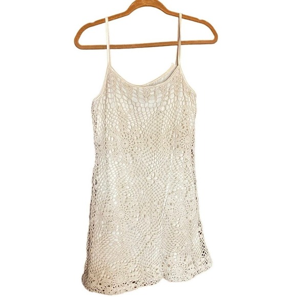 Vintage | Dresses | Vintage Y2k Cream Crotchet Granny Square Doily Mini ...